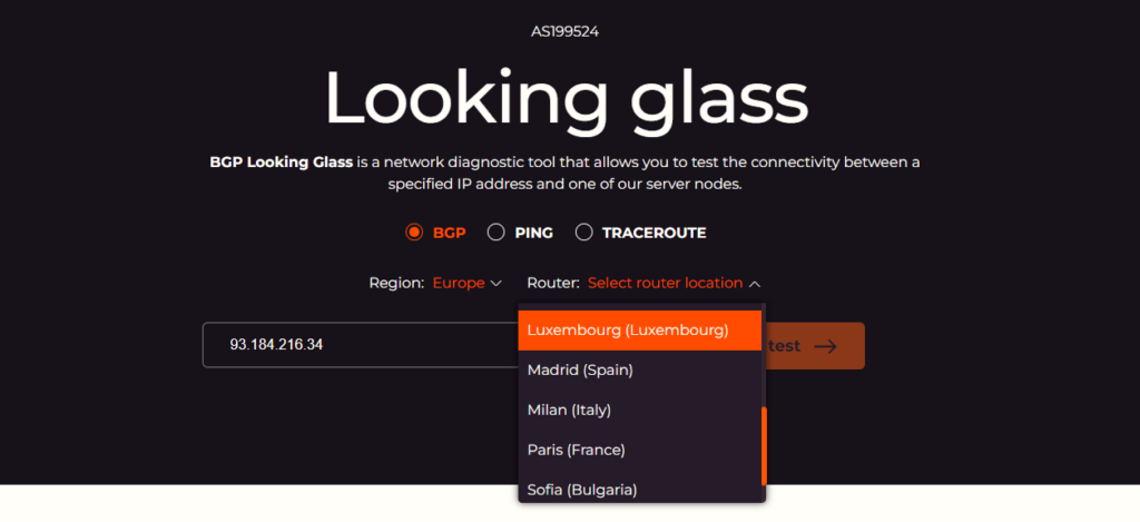 How to check connectivity with Looking Glass | Gcore
